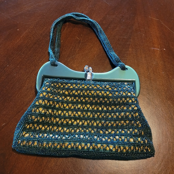 unbranded | Bags | Vintage Beaded Bluishgold Raffia Double Beaded ...